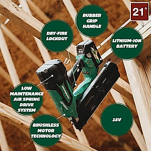 Metabo HPT Cordless 18V MultiVolt™ Framing Nailer Kit | 21 Degree Magazine | Round Head Nails from 2-Inch up to 3-1/2-Inch | 1-18V 4.0Ah Li-Ion Battery w/Fuel Gauge | NR1890DRST