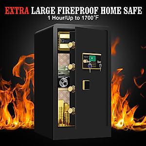 4.0 Cu ft Extra Large Heavy Duty Home Safe Fireproof Waterproof, Anti-Theft Digital Home Security Safe Box With Fireproof Document Bag, Fireproof Safe for Home Business Office Valuables