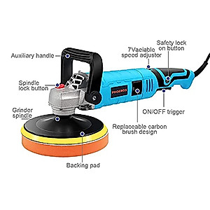 PHOEROS Buffer Polisher，7 inch Car Buffer Polisher kit with 7 Variable Speed, 4 Pads, Tool Bag for Car Polishing Sanding and Waxing Sealing Glaze