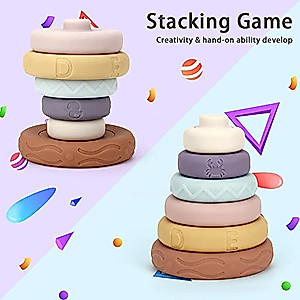 Mini Tudou Stacking & Nesting Circle Toy,6 Pcs Soft Building Rings Stacker & Teethers,Squeeze Play with Early Educational Learning Stacking Tower, Toy for 6+ Months Boys & Girls