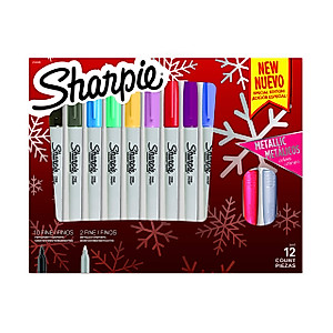 SHARPIE Permanent Fine-Point Markers, Holiday Gift Box, Assorted Ink Colors, Pack Of 12 Markers