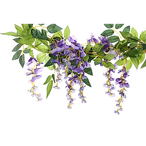 UUPP 2Pcs 6.6Ft Artificial Flowers Vines Silk Wisteria Artificial Garlands Fake Hanging Green Leaf Flower Ivy Vines for Home Garden Wedding Arch Decor, Purple
