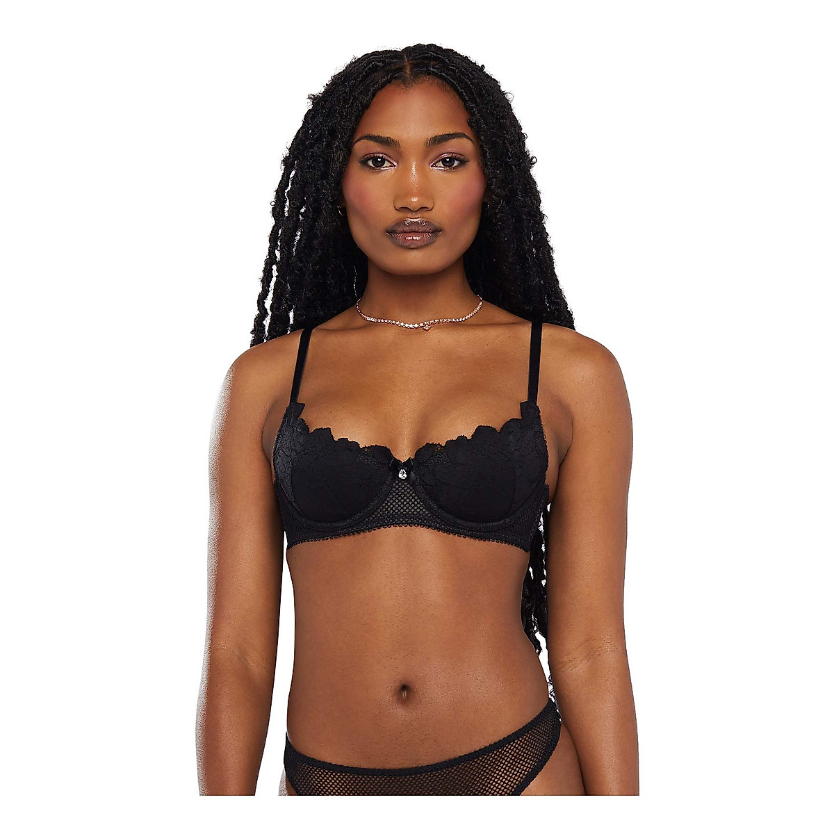 Savage X Fenty, Women's, Missy Floral Glow Lace Balconette Bra, Caviar, 34DDD