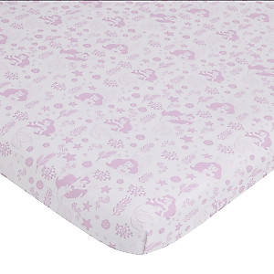 Disney The Little Mermaid Ariel Cute by Nature White & Pink Star Fish & Coral Reef 3Piece Nursery Mini Crib Bedding Set - Comforter & Two Fitted Mini Crib Sheets, Pink, Aqua, Lavender, White