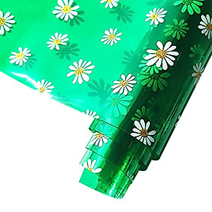 HYANG Bellis Perennis Chrysanthemum Green Transparent PVC Super Clear Holographic Vinyl Faux Leather Sheets 1 Roll 12" x 47" (30cm x 120cm) for DIY Bows Earrings Bags DIY Crafts Making
