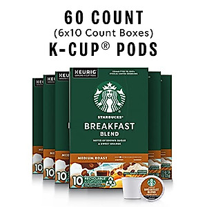 Starbucks K-Cup Coffee Pods—Medium Roast Coffee—Breakfast Blend for Keurig Brewers—100% Arabica—6 boxes (60 pods total)