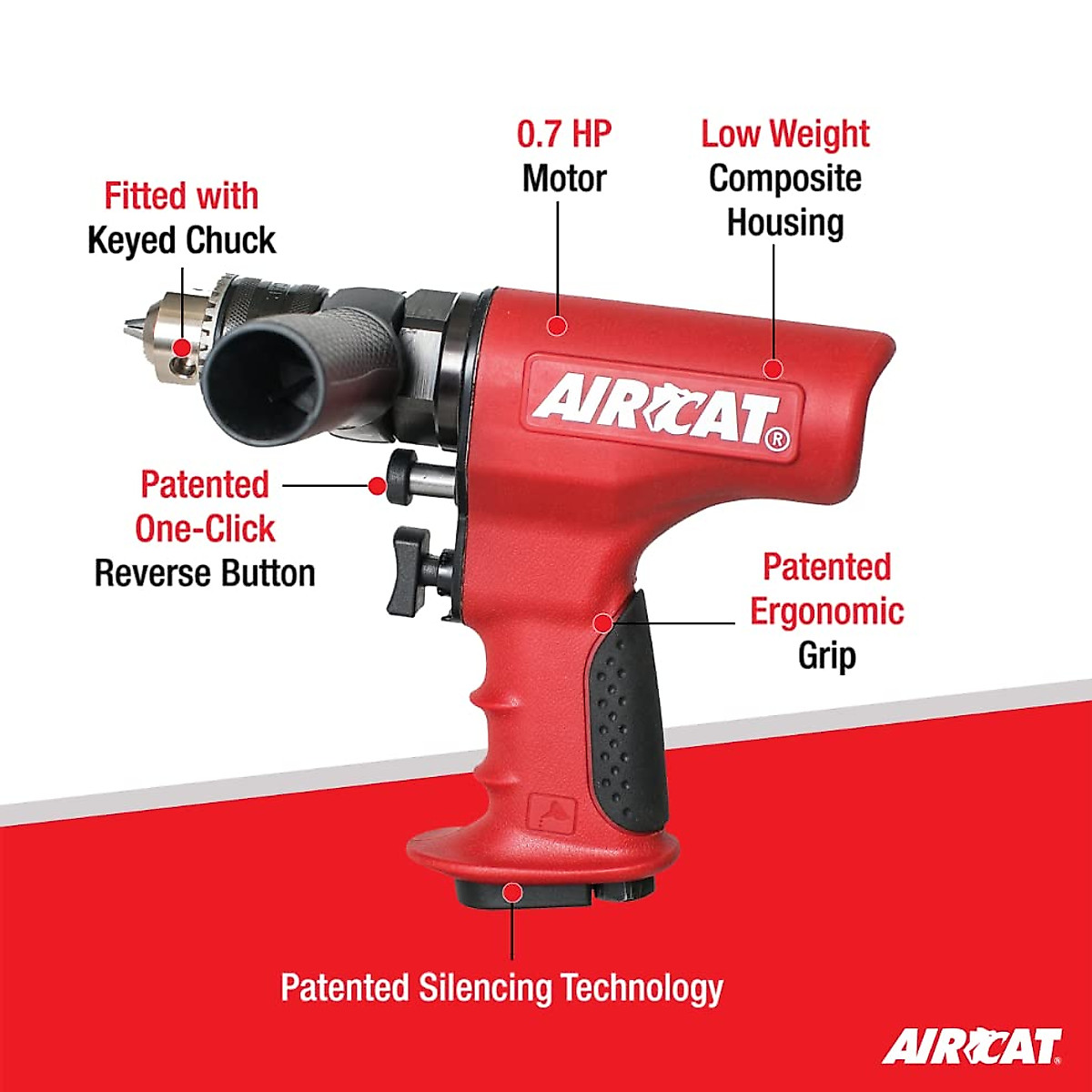 AIRCAT Pneumatic Tools 4451: 1/2-Inch Extreme Heavy Duty Reversible Composite Drill Air Tool, 400 RPM, .7 HP Motor