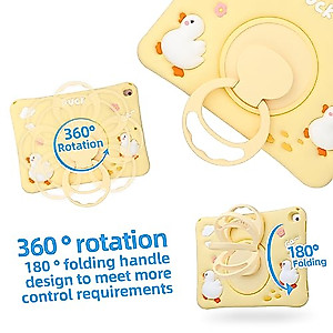 [Happy Duck] Kid's Case for iPad Mini 1/2/3,Cute iPad Mini 5th/4th Gen 7.9” Cover for Children Girls Lady with 360° Rotating Stand (iPad Mini 5/Mini 4)