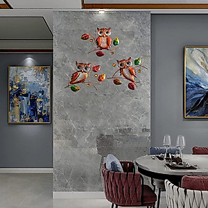 ORG Owl Trio Metal Wall Art Decoration For Harvest Thanksgiving Halloween, Owl Wall Plaque Sculpture Hanging for Garden,Patio,Living Room,Dining Room Bathroom , 3 Pack, ORANGE, 26*1.5*20 CM