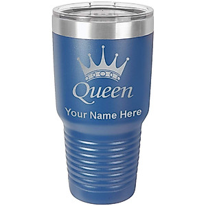 LaserGram 30oz Vacuum Insulated Tumbler Mug, Queen Crown, Personalized Engraving Included (Dark Blue)