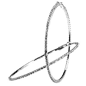 80mm Rhinestone Plated Silver Hoop Earrings Big Circle Earring Large Hoop Earrings,Silver