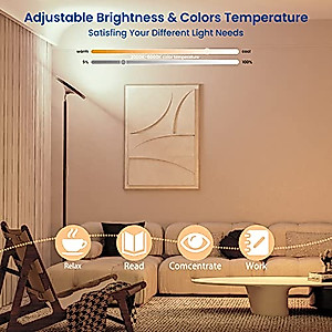 FTOYIN LED Floor Lamp, Smart RGB Bright Floor Lamp, Double Side Lighting LED Standing Lamp, Bright Lamps for Dark Rooms, LED Floor Lamps for Living Room, Bedroom, Office, Home, 24W 2600 Lumens