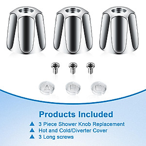 Metal 3 Piece Shower Knob Replacement, Compatible with Price Pfister Verve and Bathtub/Shower Faucet Handle, Include Hot and Cold/Diverter Shower Knob, Height 2.35 in Width 2.35 in (Polished Chrome)
