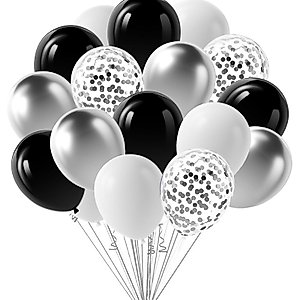 BRT Bearingshui Black Silver Confetti Balloons, Total 50PCs Balloons for Birthday Wedding Bridal Baby Shower Graduation Silver and Black Party Decorations