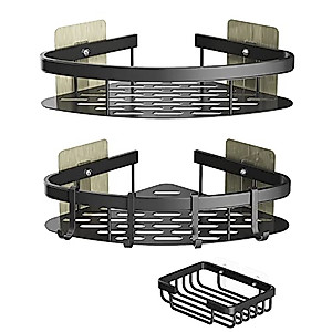 DeaGenlte Corner Shower Caddy, 3-Pack Shower Caddy Corner Shelf, No Drilling Adhesive Shower Wall Caddy with 4 Hooks, Shower Caddies for Kitchen, Dorm and Bathroom