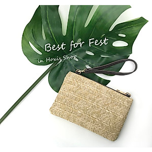 Straw Zipper Small Cross body bag Wristlet Clutch Womens Purse (Silver)