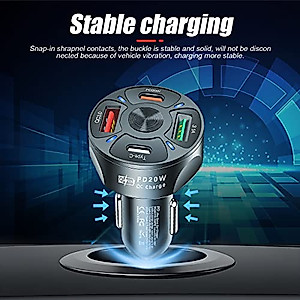 Car Charger Adapter, 4 Ports USB Fast Charger with LED Light Display, QC3.0 Adapter Mini Cigarette Lighter, 20W Charger Station Compatible with iPhone Android Samsung Galaxy and More (Black-2/1PCS)