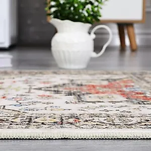 GarveeHome 9x12 Washable Rug Boho Rugs for Living Room Indoor Soft Large Area Rug Low Pile Non-Shedding Accent Rug Non Slip Vintage Rug Traditional Foldable Throw Carpet for Bedroom Home Office Beige