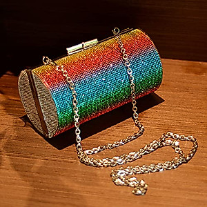 Rainbow Rhinestone Purse Evening Bag Luxury Holographic Handbag Clutch Bag Cylinder Shoulder Bag for Party Wedding