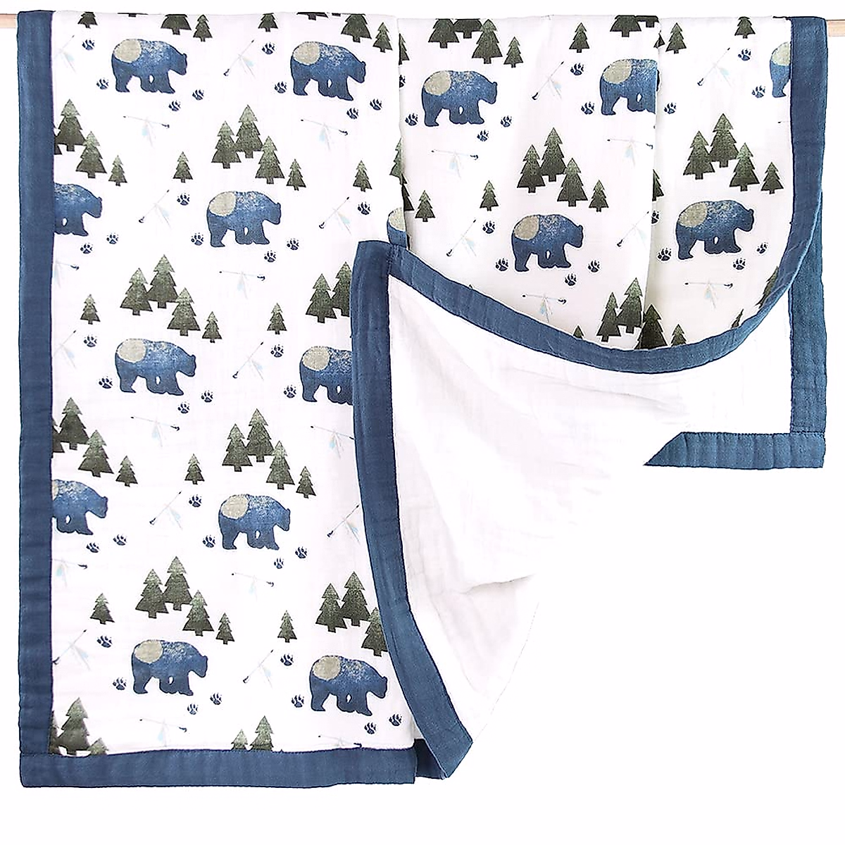 Aenne Baby, 4-Layer Muslin Toddler Crib Blanket for Boys, Warm and Hypoallergenic Extra Soft Wrap for New Borns and Infants, Woodland Tribal Bear Boho Print, Large 47"x 47", 1 Pack