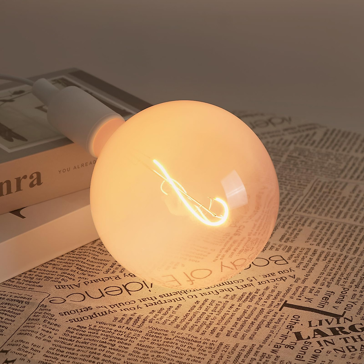 ONEWISH G150 Globe LED Bulb - Gradient Black Clear Glass Decorative Design, E26 LED Filament Bulb, Warm Lighting for Livingroom Kitchen Island, Café, Ceiling Hanging Light Fixture φ150mm(6")