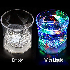 Liquid Activated Multicolor LED Old Fashioned Glasses ~ Fun Light Up Drinking Tumblers - 10 oz. - Set of 4