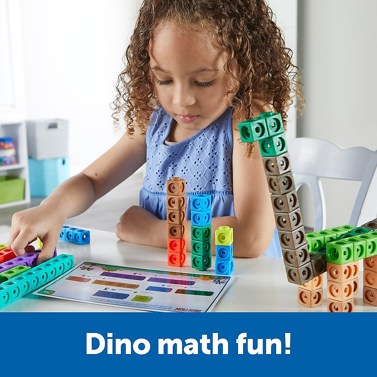 Learning Resources MathLink Cubes Kindergarten Math Activity Set: Dino Time! 115 Pieces, Ages 5+ Kindergarten STEM Activities, Math Games for Kids, Mathlink Cubes Activity Set, Ages 5+