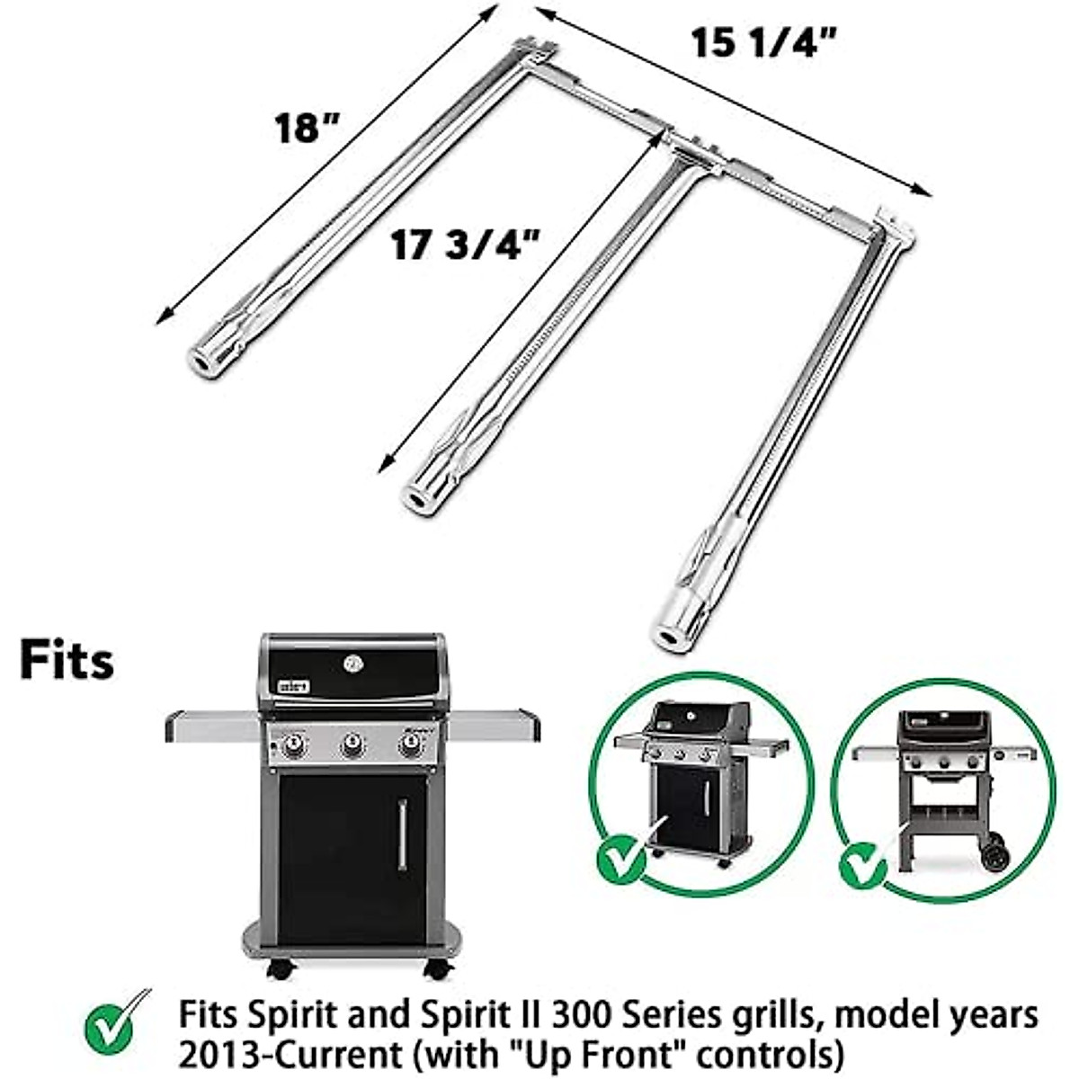 Uniflasy 7636 Green Flavorizer Bars and 69787 Grill Burner for Weber Spirit and GS4 Spirit II 300 Series with Front Control, Spirit E310 E320 E330 S310 S320 S330 for Weber 7636 69787