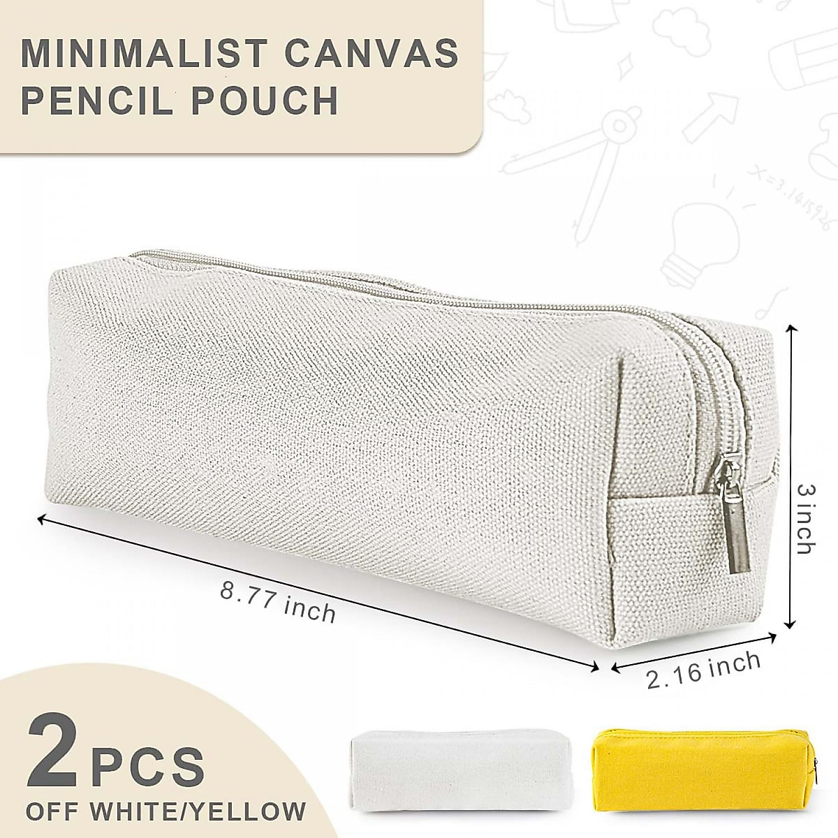 SenseYo 2 Pack Pencil Case Pouch for Stationery Organizer (Beige & Yellow)