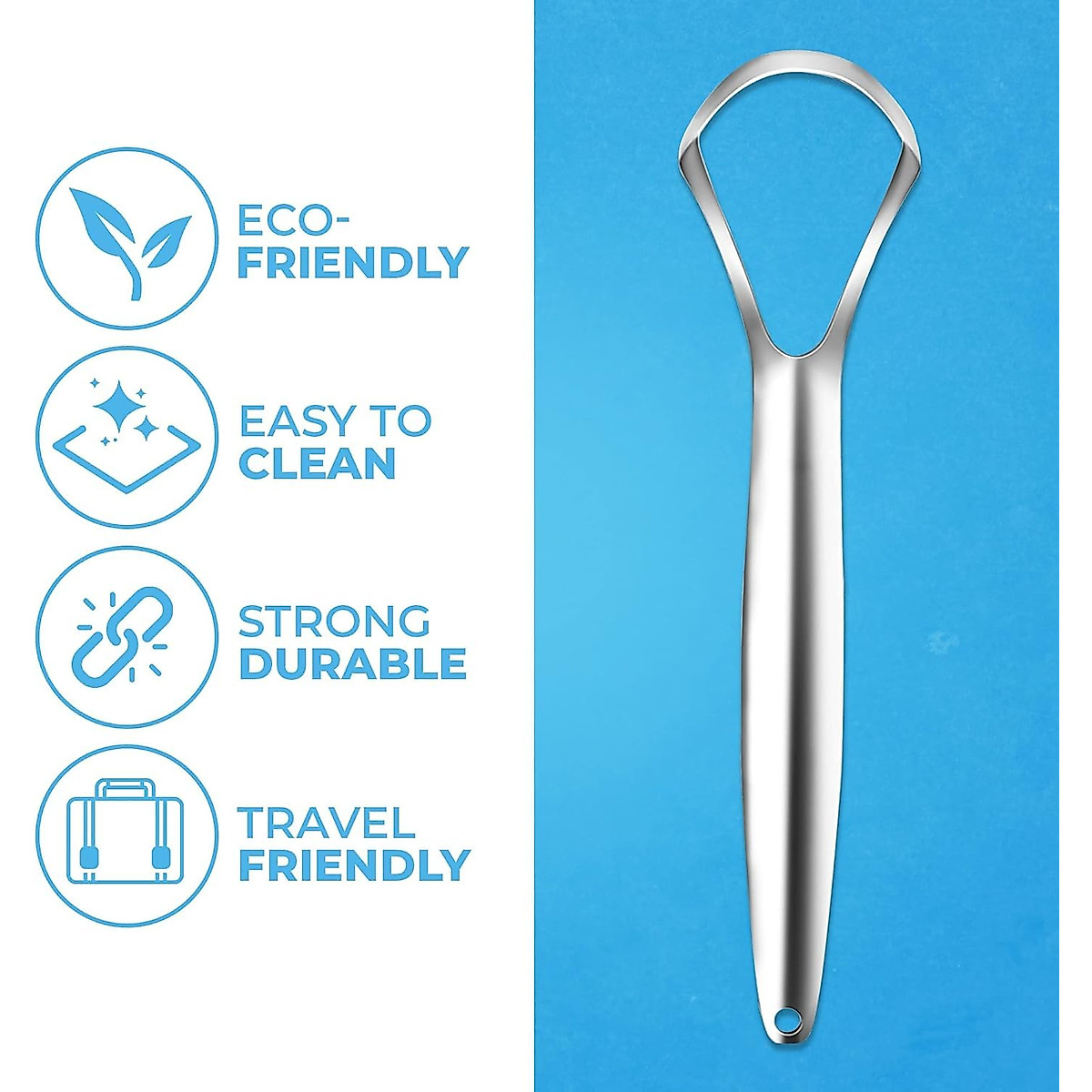 Tongue Scraper for Adults by HOKIN (2Pcs Oral Care Pack) Stainless Steel Tongue Cleaners Reduce Bad Breath 100% Metal Tough Scrapers Men and Women Hygiene Product