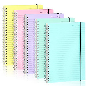 EOOUT 5 Pack Lined Spiral Notebook, 5.7" x 8.3" Journal for Women, Thick Plastic Cover, 160 Pages, 100gsm, Back to School, Office, Artist Writing/Drawing (Candy Colors)