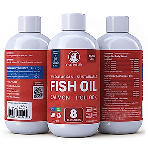 Fish Oil for Dogs - Healthy Skin & Coat, Salmon, Pollock, All Natural Supplement for Pets, Itching Scratching Allergy & Inflammation Defense, Omega 3 EPA DHA, Brain & Heart Health, 8 oz