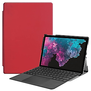 for Microsoft Surface Pro 7 2019 / Pro 6 2018 / Pro 5 1796 2017 / Pro 4 1724 2015 Tablet Cover, Luxury Lightweight Ultra Slim Folio Stand Leather Case Fit with Type Cover Keyboard (Red)