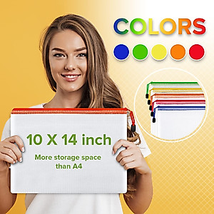 5 Pack Mesh Zipper Pouch Bags 10x14 inch - Plastic Zipper Pouches for Organizing - Document Bags With Zippered - Letter Size Zippered Pouch - Document Pouches