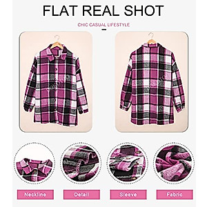 Dokotoo Shacket Jacket Women Ladies Winter Coats Plus Size Fall Fashion Casual Button Down Oversized Long Sleeve Tops Plaid Flannel Shirts Fleece Jackets Cardigan for Women 2023 with Pockets Rose M