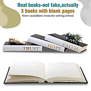 Decorative Hardcover Quote Books,Black and White Decoration Books, Farmhouse Stacked Books ,HOPE | FAITH | TRUST (Set of 3) Stacked Books for Decorating Coffee Tables and Bookshelf