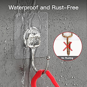 Large Adhesive Hooks for Hanging Heavy-Duty 44Ib(Max) 10 Packs, Wall Hangers without Nails Self-Adhesive Traceless Clear and Removable, Waterproof and Rustproof Multiple Uses for Bathroom Kitchen Home
