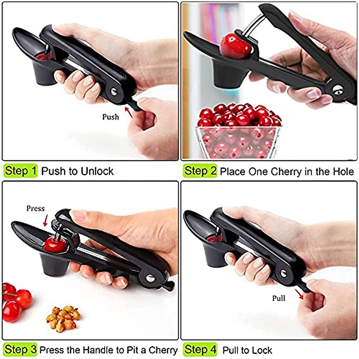 Cherry Pitter,Cherry Seed Remover Olives Pitter Tool, Cherries Corer Pitter Tool with Space-Saving Lock Design,Multi-Function Fruit Pit Remover for Making Cherry Jam ( Stainless Steel / Heavy-Duty)