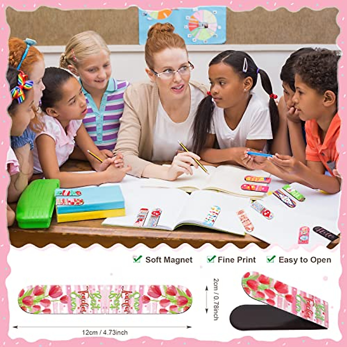 32 Pcs Teacher Magnetic Bookmarks Teacher Appreciation Bookmark Page Clips Graduation Christmas Gifts Bookmark for Teachers Office Supplies(Cute)