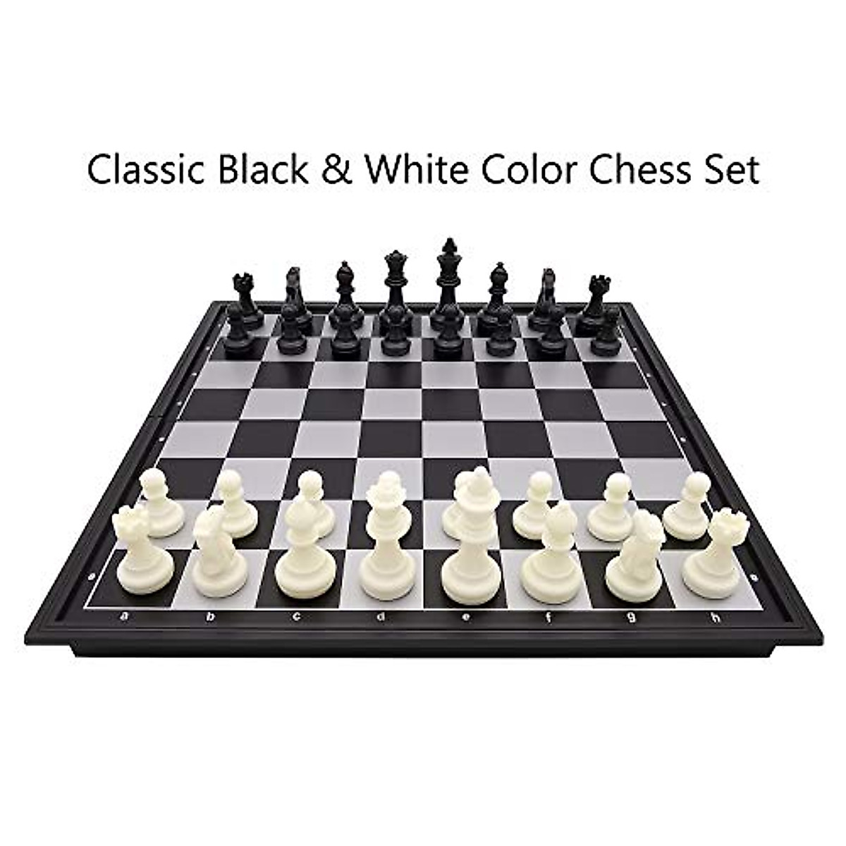 12.5" Magnetic Chess Set with Folding Chess Board Outdoor Travel Portable Chess Set for Adults and Kids, Black & White Color