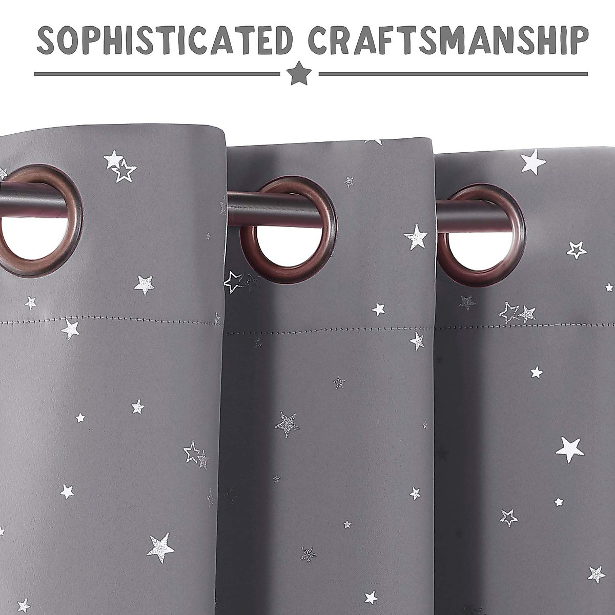 PrinceDeco Blackout Kids Curtains for Bedroom Thermal Insulated Silver Twinkle Star Curtains for Boys Antique Grommet Top Window Treatment 2 Panels Drapes for Nursery (52" W x 63" L, Grey/Silver)