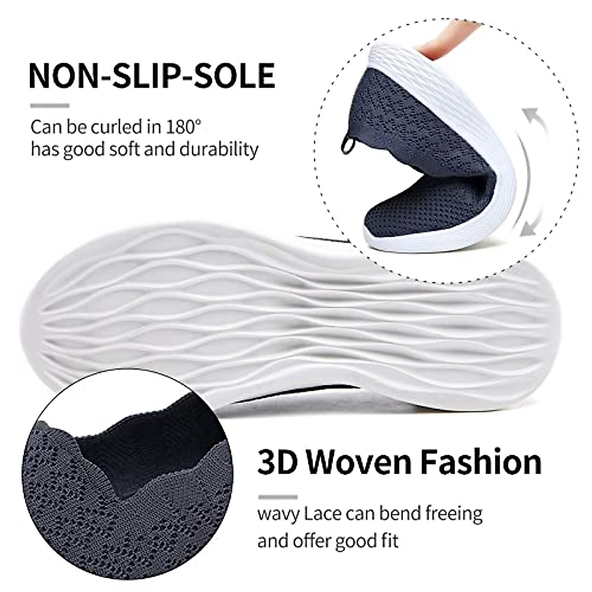 Puxowe Women's Casual Slip on Walking Flat Shoes-Lightweight Low-Top Knit Loafer Sneaker Deep Gray Size 5.5 US