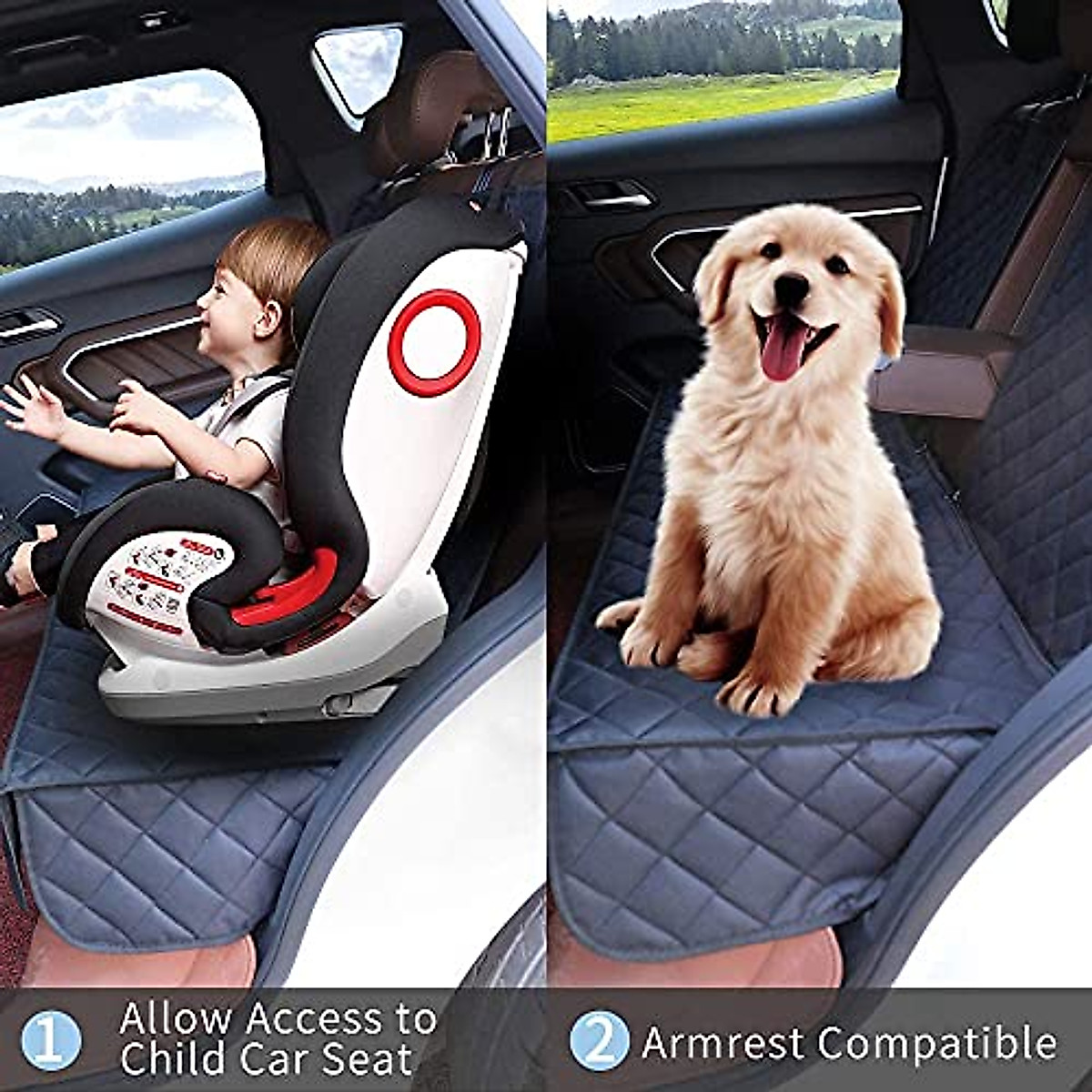 Ataqus Dog Car Seat Covers，100% Waterproof Pet Seat Cover，Scratch Proof, Heavy Duty and Nonslip Pet Bench Seat Cover,Capable for Cars, Trucks & SUVs