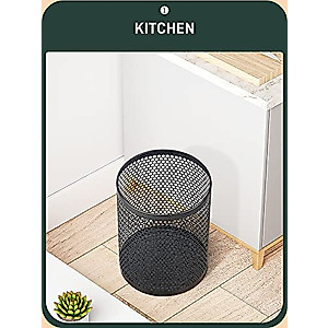 QIBORUN Mesh Wastebasket Round Stainless Steel Trash Can Recycling Bin for Home, Office, Bathroom, Bedroom & Kitchen, 3.5 Gallon / 12L, 11inch Height x 10inch Diameter Garbage Can-Gold