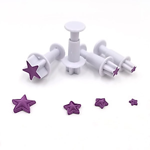 Gobaker 3D Star Fondant Plunger Cutter Set Sugarcraft Cake Cookies Cupcake Decorating Tool DIY Mold,Mini,4-Pack
