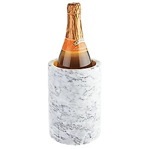 mDesign Single Bottle Wine Chiller - Ice Bucket Cooler for Kitchen, Bar, Party Decor - Holds Cold Wine, Champagne, Beer, Ready-to-Drink Cocktail Utensils, Serving Tongs - White Marble