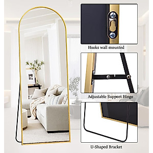 Rowjut 64"x21"Floor Mirror Arched Full Length Mirros, Mirror Floor Length Standing Hanging or Leaning/Large Full Body/Wall Mirror for Bedroom, Living Room, Aluminum Frame, Black
