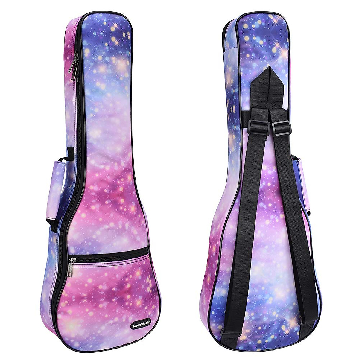 CLOUDMUSIC Ukulele Case Gig Bag Padded Backpack For Concert 23" Inch(Concert,Pink Purple Starry Night)