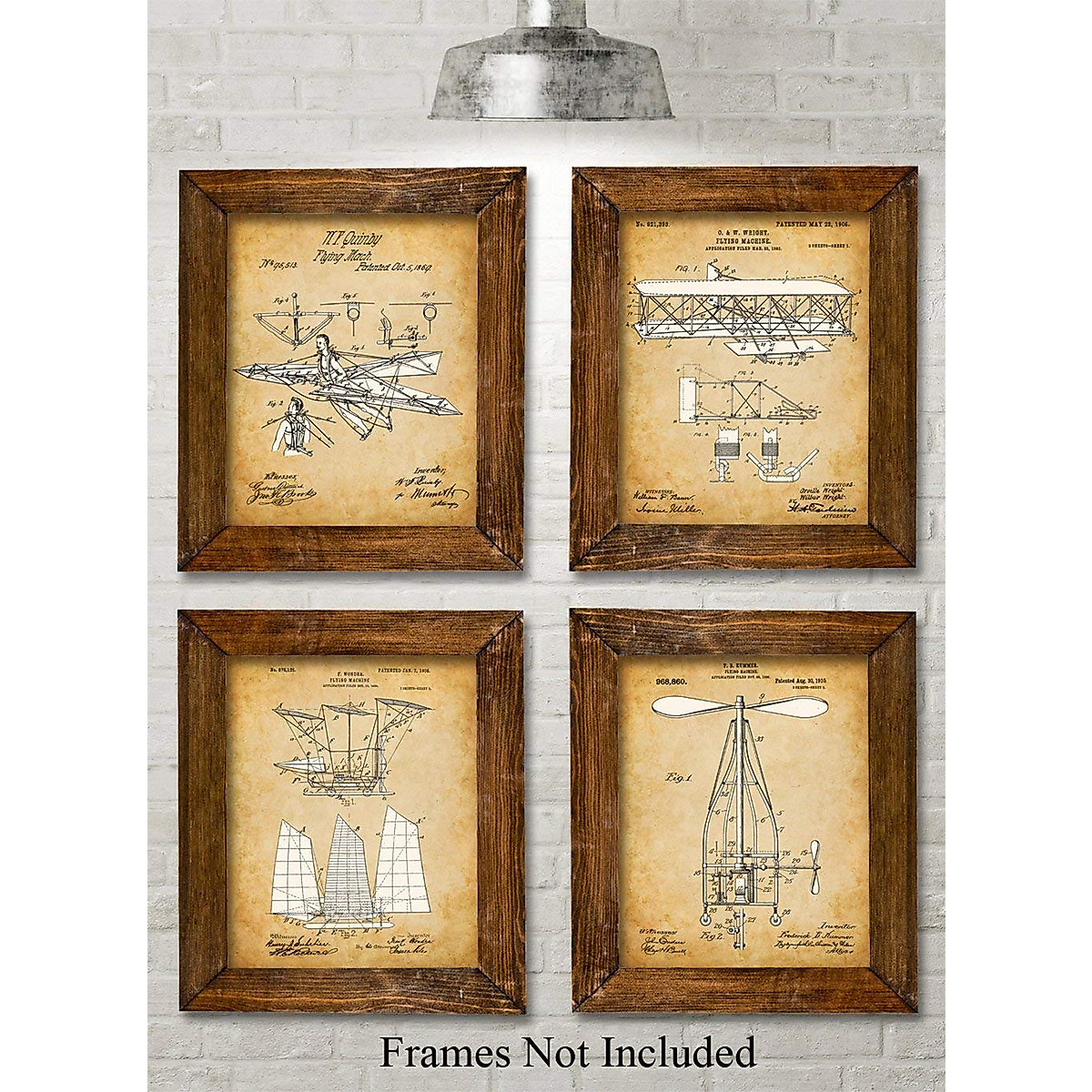 Original Flying Machines Patent Prints - Set of Four Photos (8x10) Unframed - Makes a Great Home or Man Cave Decor and Gift Under $20 for Engineers and Pilots