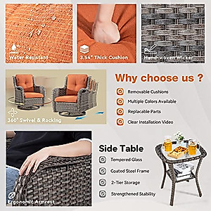 Joyside 5 Piece Outdoor Patio Furniture Set Wicker Conversation Bistro Set Swivel Rocking Chairs with Side Table and Ottomans for Garden, Backyard, Porch, Deck(Mixed Grey/Green)